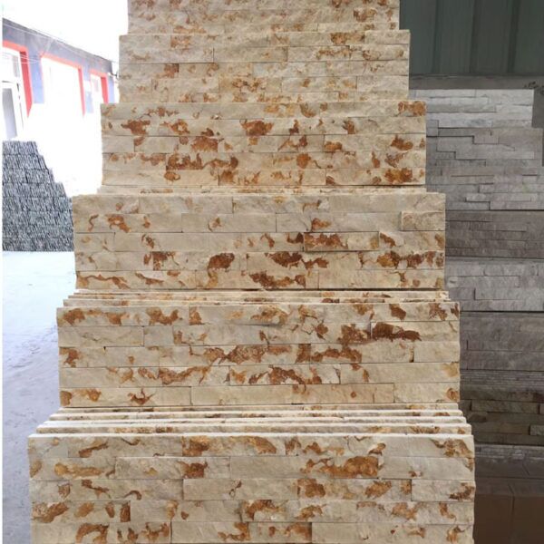 Sunny Beige Marble Ledger Panels | 6x24 Stacked Stone